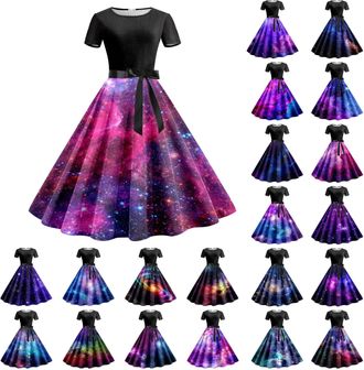Generic Galaxy Kost&uuml;m Damen Kleider 3D Galaxie Universum Stern Weltraum Grafik Sternenhimmel A Linien Kleid Cocktailkleid Weltall Karneval Kost&uuml;m Festliche Ku