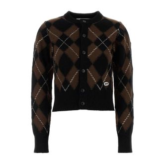 Ami Bestickte Argyle-Wollstrickjacke - - Knitwear - Damen - Braun - M