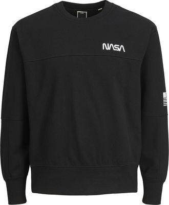 Jack & Jones Jack & Jones Mens JCONASA Sweat Crew Neck Sweatshirt, Black/Fit:Oversize Crop, L
