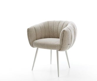 DELIFE Esszimmerstuhl Jada-Flex Webstoff Soft Beige 4-Fu&szlig; konisch Edelstahl Taschenfederkern, Esszimmerst&uuml;hle