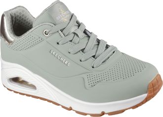 Skechers Sneaker SKECHERS UNO GOLDEN AIR, Damen, Gr. 35, gr&uuml;n (sage gr&uuml;n), Lederimitat, Schuhe Sneaker, Freizeitschuh, Halbschuh, Schn&uuml;rschuh mit Metallic-Eins