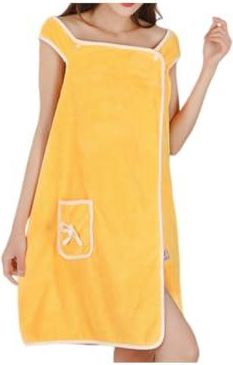 Generic Peignoir de bain en polaire corail uni pour femme, idéal pour la douche (Yellow)