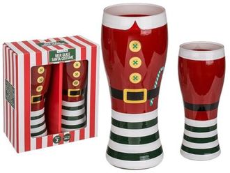 Out of the Blue Lot de 2 verres &agrave; bi&egrave;re en forme de costume de P&egrave;re No&euml;l pour env. 460 ml, H : env. 18 cm, lot de 2 dans une bo&icirc;te &agrave; fen&ecirc;tre
