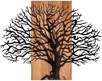 Wallity Elegant Decorative Wooden Wall Accessory, 58 x 75 cm, Walnut & Black | 50% Wood (3 cm) & Metal (1.5 mm) | Unique Texture & Color Variations