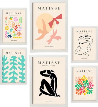 Nacnic Set mit 6 Henri Matisse Postern. Freiheit. Drucke des Fauvismus und der abstrakten Kunst für Innenarchitektur und Dekoration. A3 & A4 weiße Rahmen