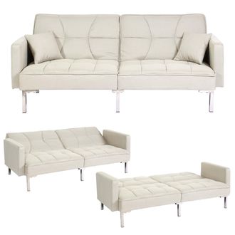 Mendler Schlafsofa HWC-K65, Schlafcouch Bettsofa G&auml;stebett, Schlaffunktion Liegefl&auml;che 170x104 cm - Stoff/Textil Creme-beige