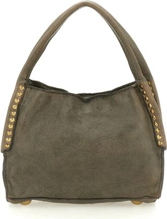 Campomaggi Femme, Sacs, Vert, Taille: ONE Size Sac de shopping en cuir vert avec clous