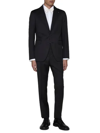 Tagliatore Mens Single-Breasted Suit Black Virgin Wool Suits