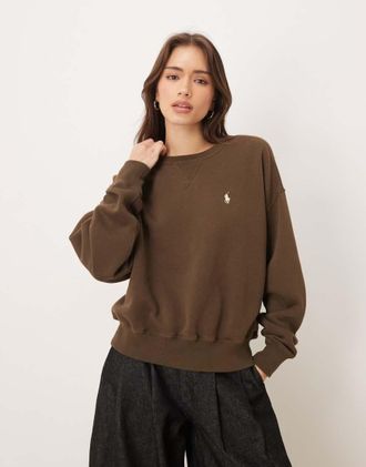 Polo Ralph Lauren Polarfleece-Sweatshirt in Dunkelbraun mit Markenlogo-Brown