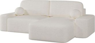 E-MEUBLES Wendbares Ecksofa aus Boucl&eacute;, Ecksofa f&uuml;r Wohnzimmer, Schlafsofa in L-Form, mit Bettkasten und Schlaffunktion - LISBON (Wei&szlig; (Anthology 1))