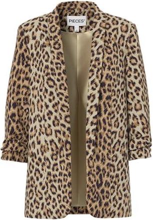 Pieces Pieces Femme Pcboss 3/4 Printed Noos Blazer, Naturel/AOP : L&eacute;opard, XL EU