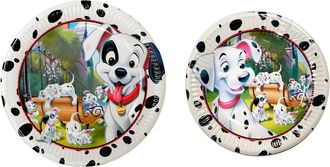 Disney Set mit 16 Papptellern der 101 Dalmatiner (8 x 20 cm + 8 x 23 cm) für Geburtstagsparty