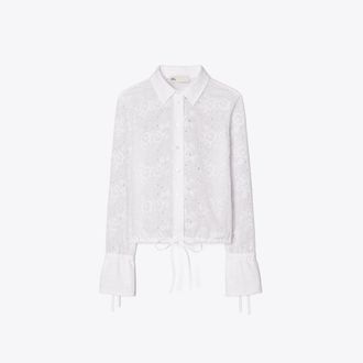 Tory Burch Damen Baumwollbluse mit Lochstickerei