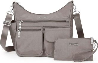 Baggallini Damen Umh&auml;ngetasche, 27,9 X 22,9 X 11,4 cm, RFID-hobo-Tasche Modern Everywhere Bag, Sterling Shimmer