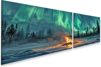 Islandburner Bild auf Leinwand Sch&ouml;ne Polarlichter, strahlende Aurora Borealis, winterliche Atmosph&auml;re A Bilder Wandbilder Poster