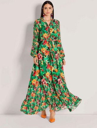 Madeleine Maxikleid Stretchkleid mit Blumenmuster Maxikleid mit V-Ausschnitt, Bindeband und Langarm