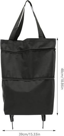 BESPORTBLE Sacoche Chariot Pliable &agrave; Roulettes L&eacute;ger et R&eacute;sistant Grand Volume pour Courses Voyage et Rangement Multifonction Bandouli&egrave;re R&eacute;glable Noire
