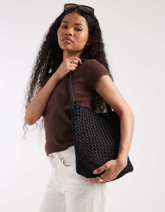 Glamorous Gro&szlig;e, gewebte Tragetasche in Schwarz