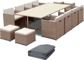Sweeek Table de jardin 8-12 places - Vabo - table encastrable + Housse de protection gris foncé polyester Beige / Beige