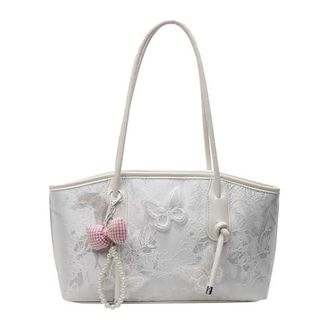 Generic Sac fourre-tout polyvalent en cuir synth&eacute;tique de grande capacit&eacute; avec pendentif pour femme, travail, shopping, voyage, usage quotidien, blanc, 400.00