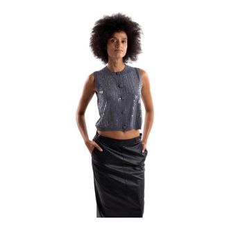 Marella Gilet en maille boucl&eacute;e Mlseroico - Femme - Tops - Gris - Taille: 40 FR