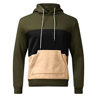 Generic Sweat &agrave; capuche de travail pour homme - Sweat &agrave; capuche en patchwork avec bloc de couleurs - Pull &agrave; capuche ample avec cordon de serrage - Sweat &agrave; cap