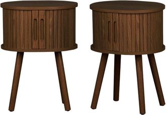 Sweeek 2er-Set skandinavische ovale Nachttische mit Holzlook, 2 Schiebetüren