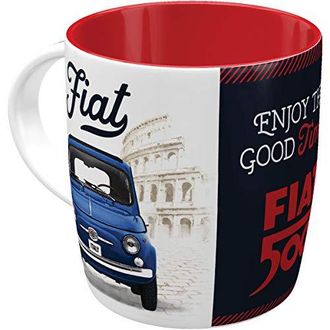 Nostalgic Art Retro Kaffeebecher, 330 ml, Fiat 500 - Enjoy The Good Times - Geschenk-Idee für Fiat-Zubehör Fans, Original Lizenzprodukt (OLP), Keramik-Tasse für Kaf