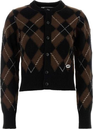 Ami Bestickte Argyle-Wollstrickjacke - - Knitwear - Damen - Braun - M