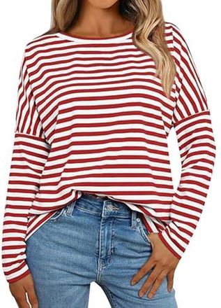 Generic Sweat-shirt surdimensionn&eacute; ray&eacute; aux couleurs contrast&eacute;es pour femme, d&eacute;contract&eacute;, charmant, &eacute;l&eacute;gant, col rond, manches longues, chemises Y2K, coupe am