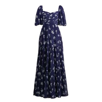 Self Portrait Femme, Robes, Bleu, Taille: 36 FR Robe Maxi en Mousseline à Imprimé Pensées