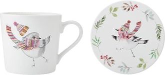 Mikasa TipperleyHill Set mit Tasse und Untersetzer aus Keramik, Motiv Rotkehlchen, 380 ml, in Geschenkbox