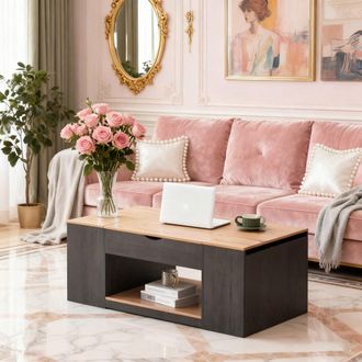 Generic Couchtisch mit Liftfunktion - 109 cm Langer Tisch mit grauem Gestell und Stauraum unter der Platte - Stilvolles Design für mehr Funktionalität im Wohn