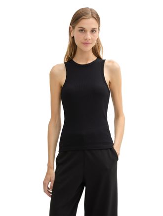 Tom Tailor Damen 1044867 Basic Tanktop mit RIPP, 14482-Deep Black, XXL