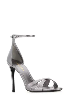 Prada Womens Silver Leather Sandals Cromo Sandali