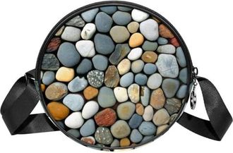 Generic Petit sac &agrave; bandouli&egrave;re Circle Cobblestones pour femme, sac &agrave; bandouli&egrave;re r&eacute;glable avec fermeture &eacute;clair, sac &agrave; main rond d&eacute;contract&eacute; pour femmes et f