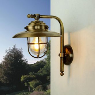 Licht-Erlebnisse Wandlaterne au&szlig;en Garten Messing massiv IP43 Maritim E27 Au&szlig;enlampe