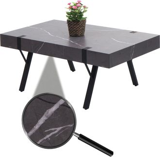 Mendler Couchtisch HWC-L54, Wohnzimmertisch Beistelltisch Sofatisch, Metall 43x110x60cm - Marmor-Optik grau