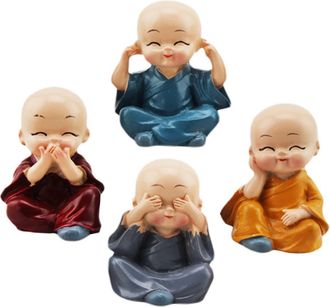 Amosfun Kleine Statue aus Harz f&uuml;r Auto Armaturenbrett Deko Buddha Figur f&uuml;r S&uuml;&szlig;e Miniatur M&ouml;nchskunst Deko f&uuml;r Garten und B&uuml;ro Lebendige Kleine Skulptur