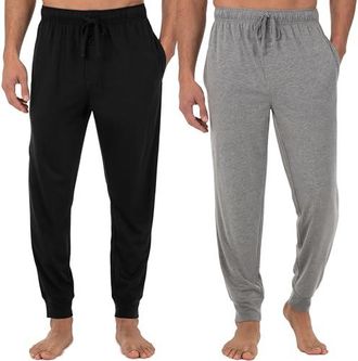 Fruit Of The Loom Jersey Knit Jogger Sleep Pant (1 and 2 Packs) Bas de Pyjama, Noir/Gris chiné, S Homme