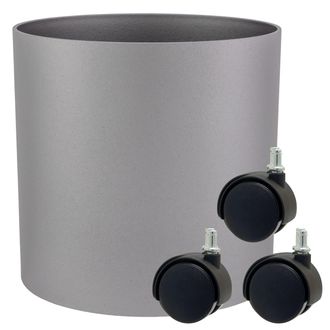 Leni Elegance Pflanzgef&auml;&szlig; &Uuml;bertopf mit Rollen | &Oslash; 37 rund | Pflanztopf Hellgrau matt | Kunststoff UV-Best&auml;ndig & wetterfest | Blumentopf f&uuml;r Erde & Hydroku