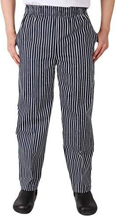 Insun Homme Pantalon de Chef Boulanger Pantalons de Travail Pantalons de Boucher Bleu Blanc À Rayures S
