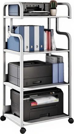 Generic Druckerständer 4-stufiger Druckerständer mit Ablage, Rollwagen mit Rädern, mobiler Untertisch for das Homeoffice, for Wärmepresse, Scanner und Fax.(Wh