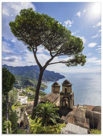 Artland Wanddeko Glasbilder Wandbild Glas Bild 60x80 cm mediterrane deko Mittelmeer Ravello Amalfik&uuml;ste Italien Sommer Reise U5OT