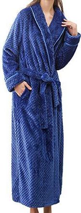 ZYUEER Peignoir Femme Polyester Robe de Chambre Polaire Chaud Long Polyester Peignoir de Bain Homme Eponge Hiver Longue Unisex pas cher (XXXL, Bleu)