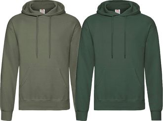 Fruit Of The Loom 2er Classic Hooded Sweat Set Herren Kapuzenpullover Sweatshirt M L XL 2XL 3XL 4XL 5XL Farbsets & HLKauf-Block (M, 1x Flaschengr&uuml;n & 1x Olive & 1x HLKa