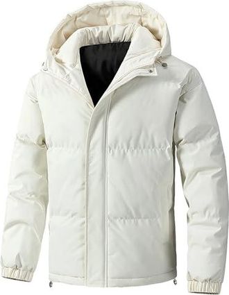 Generic Doudoune dhiver chaude d&eacute;contract&eacute;e &agrave; manches longues et col montant &agrave; capuche et fermeture &eacute;clair int&eacute;grale pour homme, beige, XXL