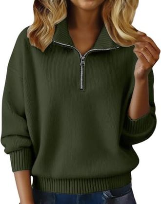 Generic Pull confortable en cachemire pour femme avec fermeture &eacute;clair quart de longueur, col montant, manches longues, coupe ample, pull Casaul hiver 2026 po