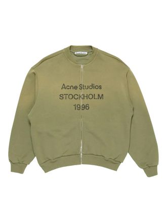 Acne Studios cardigan zipp&eacute; &agrave; logo imprim&eacute; - Vert