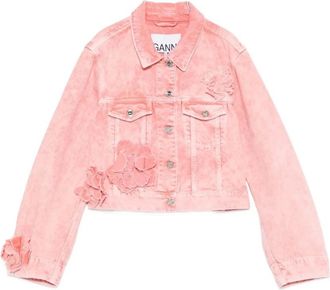 Ganni Femme, Vestes, Rose, Taille: 40 FR Veste en jean &agrave; appliqu&eacute;s floraux
